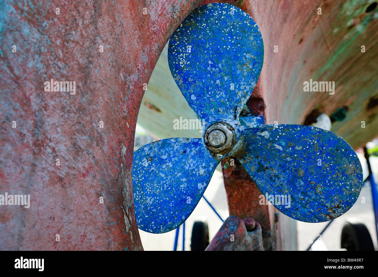 Blue propeller on the hull of a steel fishing boat Stock Photo - Alamy