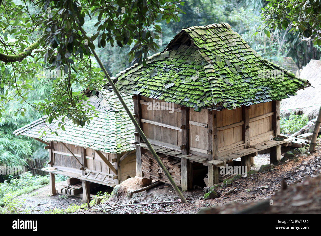A traditional Bulang house in the Bulang Shan Mountain area of Menghai ...
