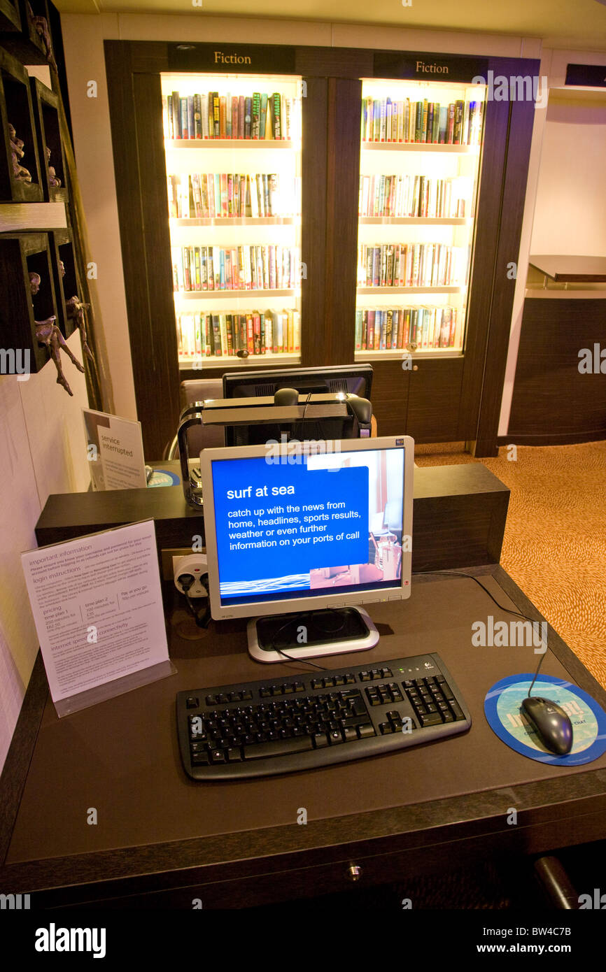 Azura cruise ship internet facility computer link Stock Photo - Alamy