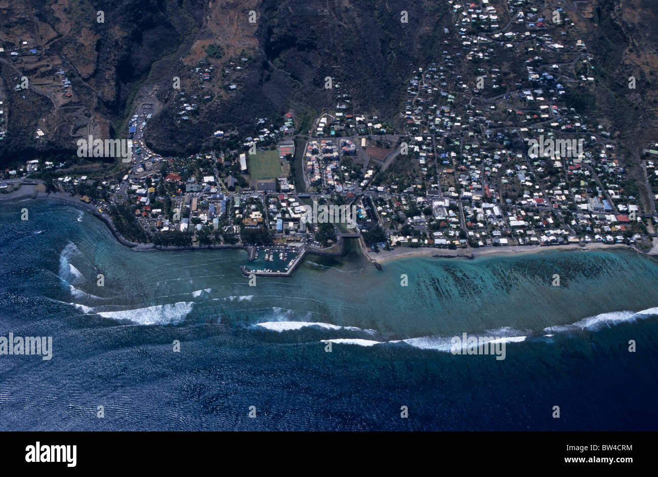 Aerial view of Saint Leu town, Reunion Island (France), Indian Ocean ...