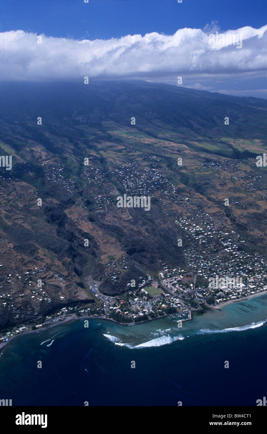 Aerial view of Saint Leu town, Reunion Island (France), Indian Ocean ...