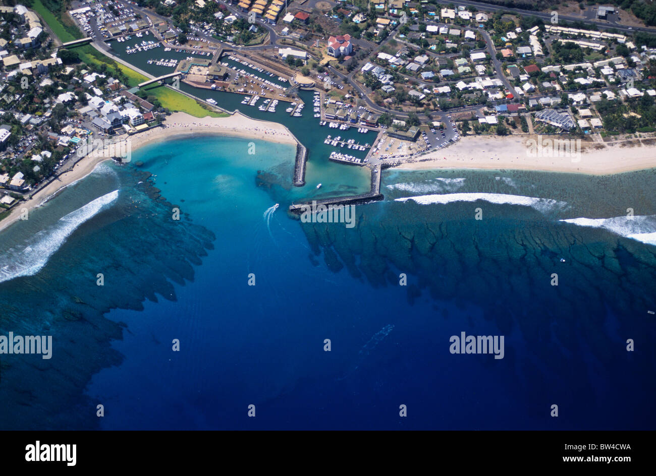 Aerial view of Saint Gilles les Bains port, Reunion Island (France ...