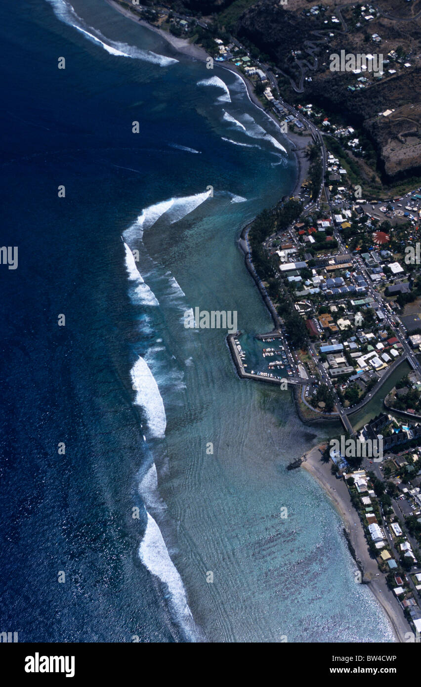 Aerial view of Saint Leu town, Reunion Island (France), Indian Ocean ...