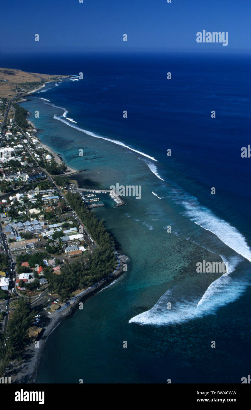 Aerial view of Saint Leu town, Reunion Island (France), Indian Ocean ...