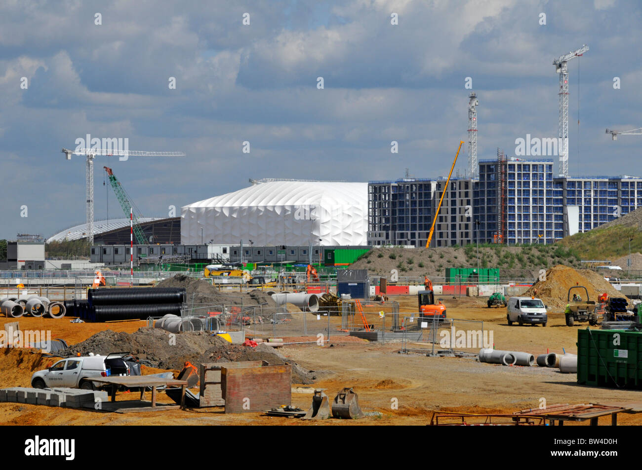 London 2012 Olympic construction building site including Velodrome ...