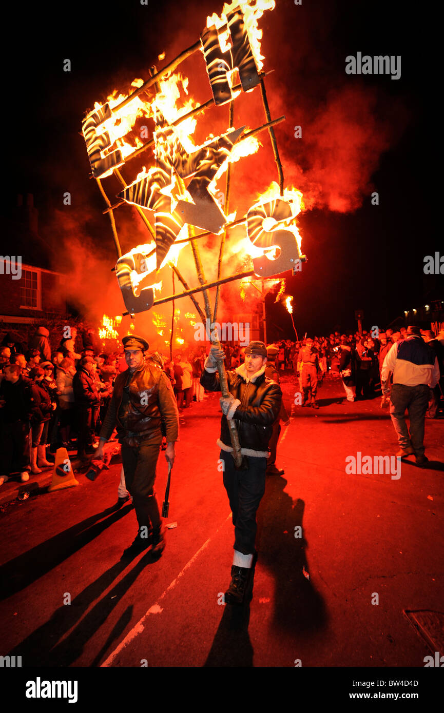 Bonfire procession for Remembrance. East Hoathly, East Sussex, UK 13/11 ...