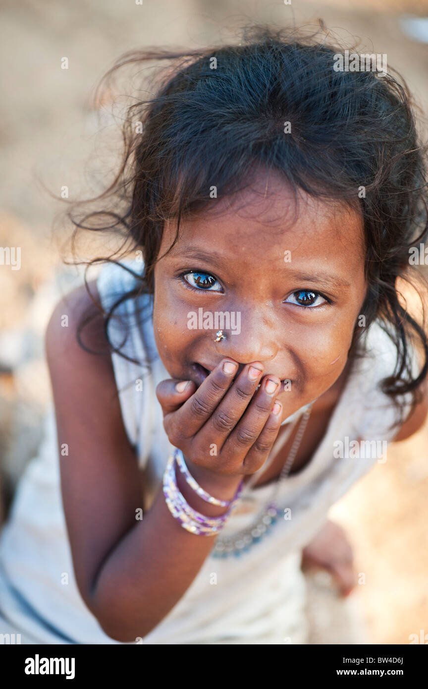 Smiling happy poor Indian village girl. Andhra Pradesh, India Stock ...