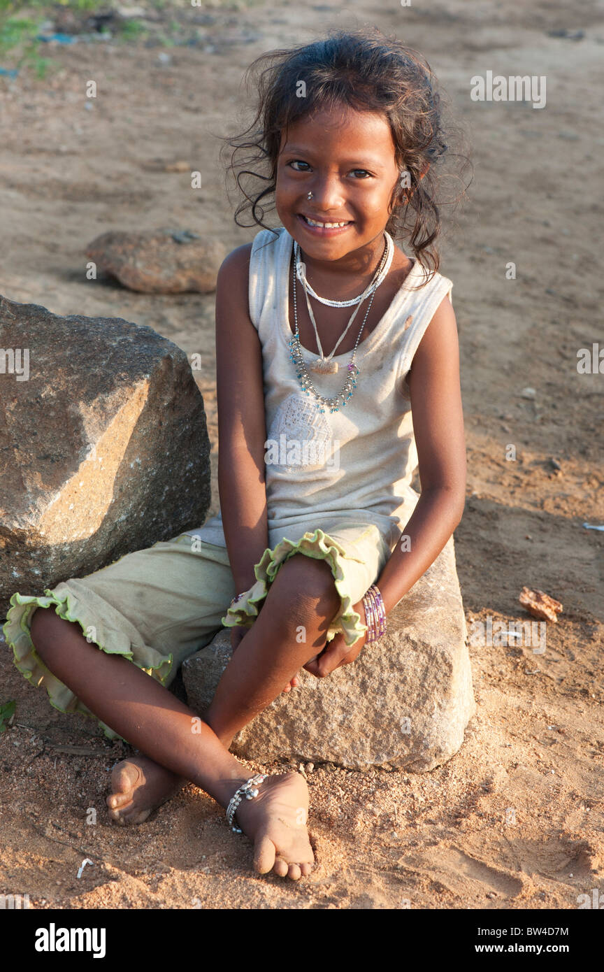 Smiling happy poor Indian village girl. Andhra Pradesh, India Stock ...