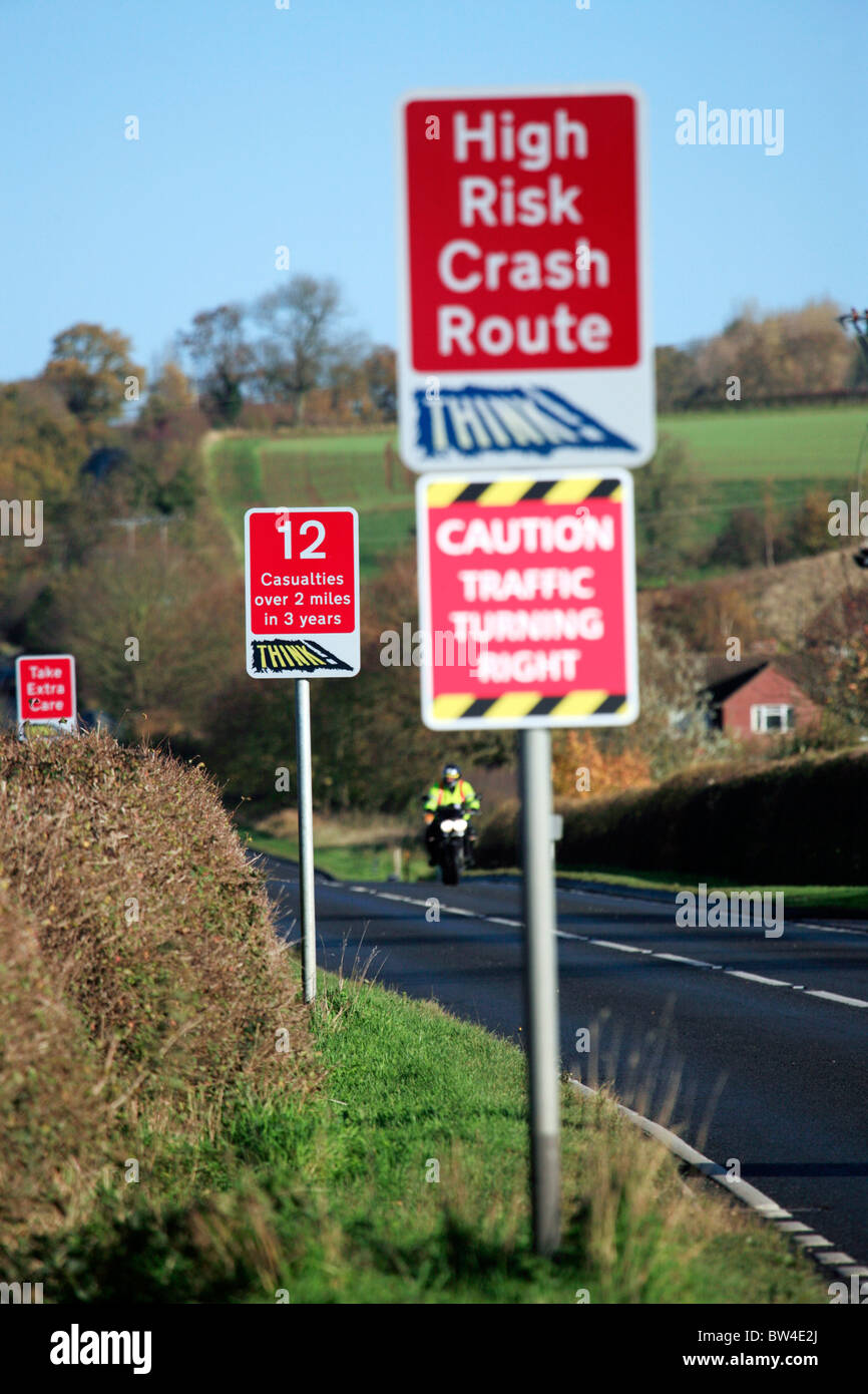 Signs Warning of High Risk Crash Route and Casualty Statistics on the ...