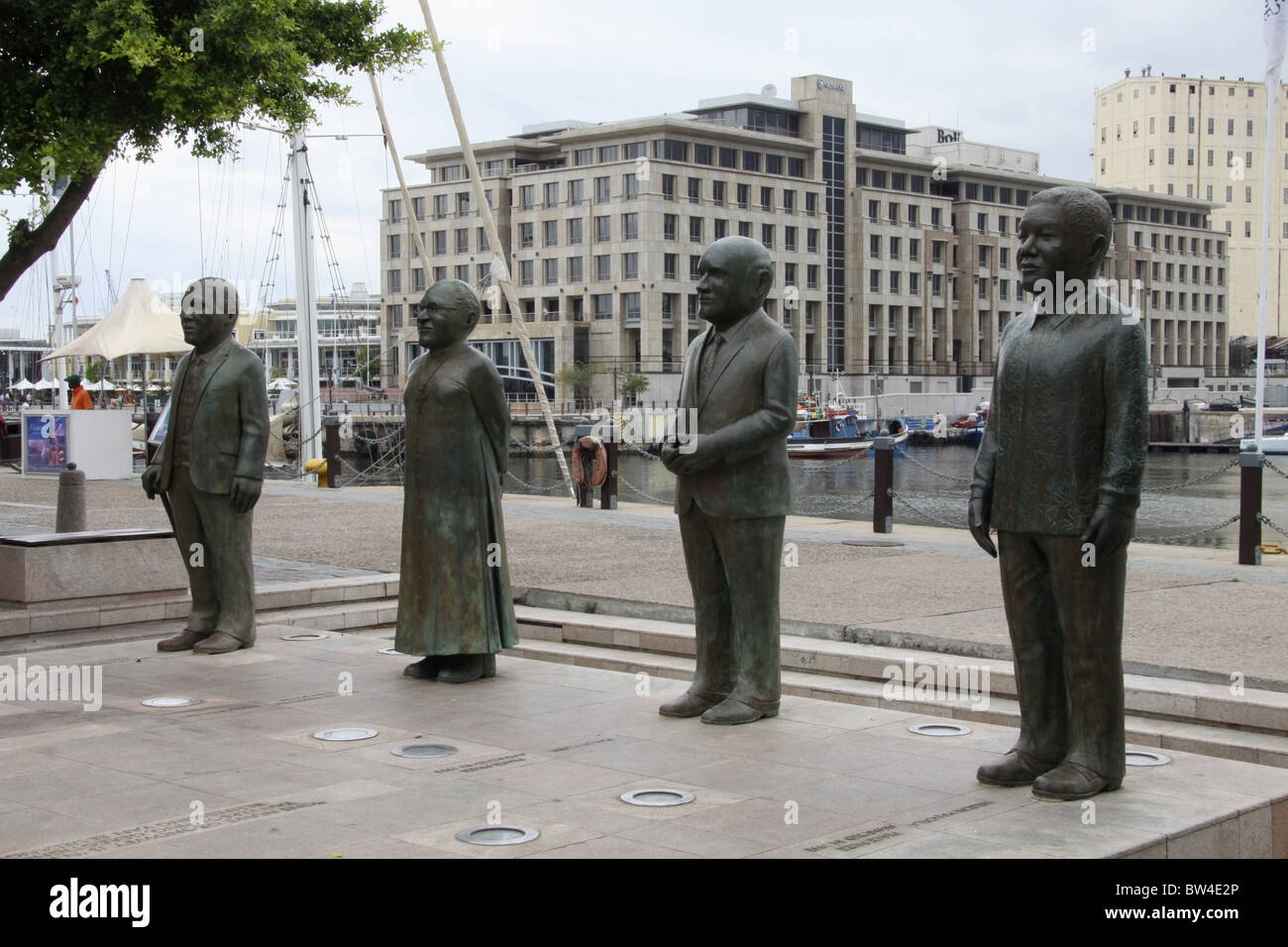 Four statues commemorating South Africa's four Nobel Peace Laureates ...