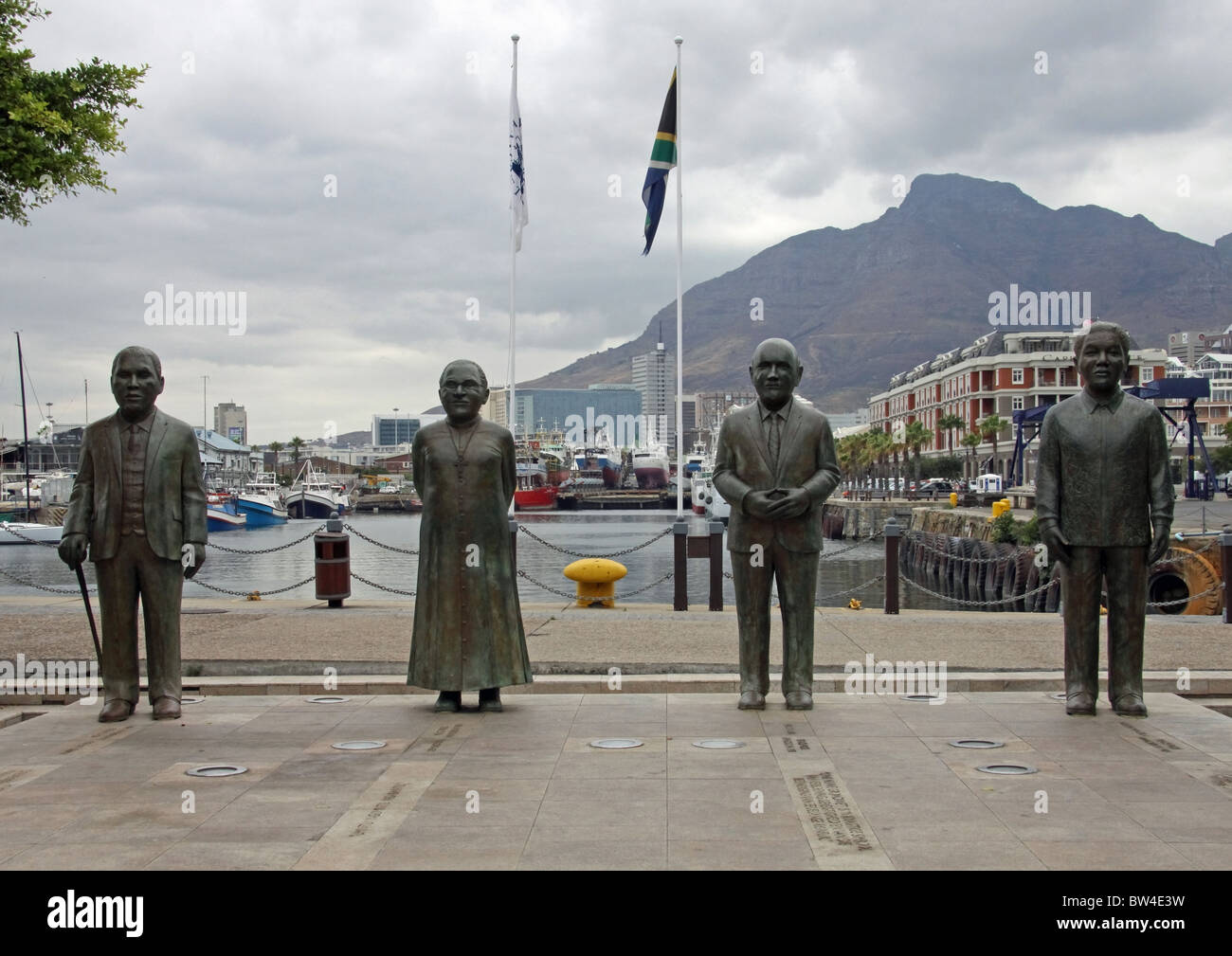 Four statues commemorating South Africa's four Nobel Peace Laureates ...