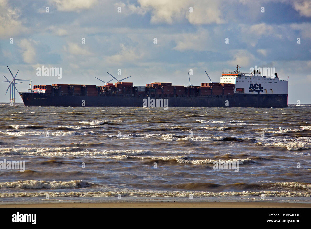 ACL container ship Atlantic Cartier arrives in the river Mersey Stock ...