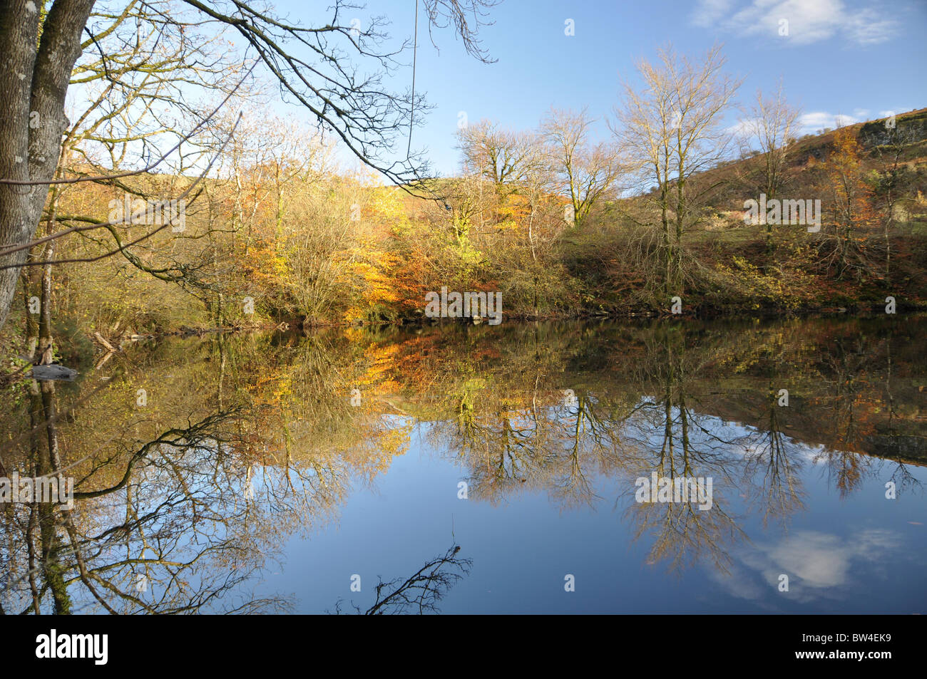 Perfect Autumnal reflections at a disused quarry, Meldon, Datmoor Stock ...