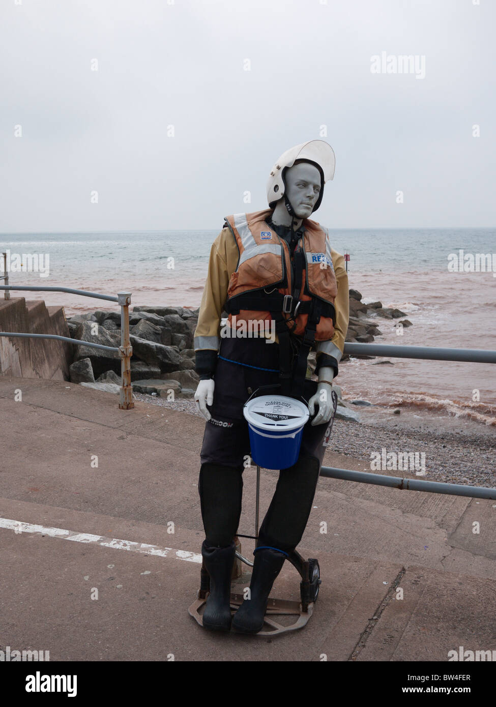 Dummy set up to collect money for Sidmouth, Devon Lifeboat rescue Stock ...