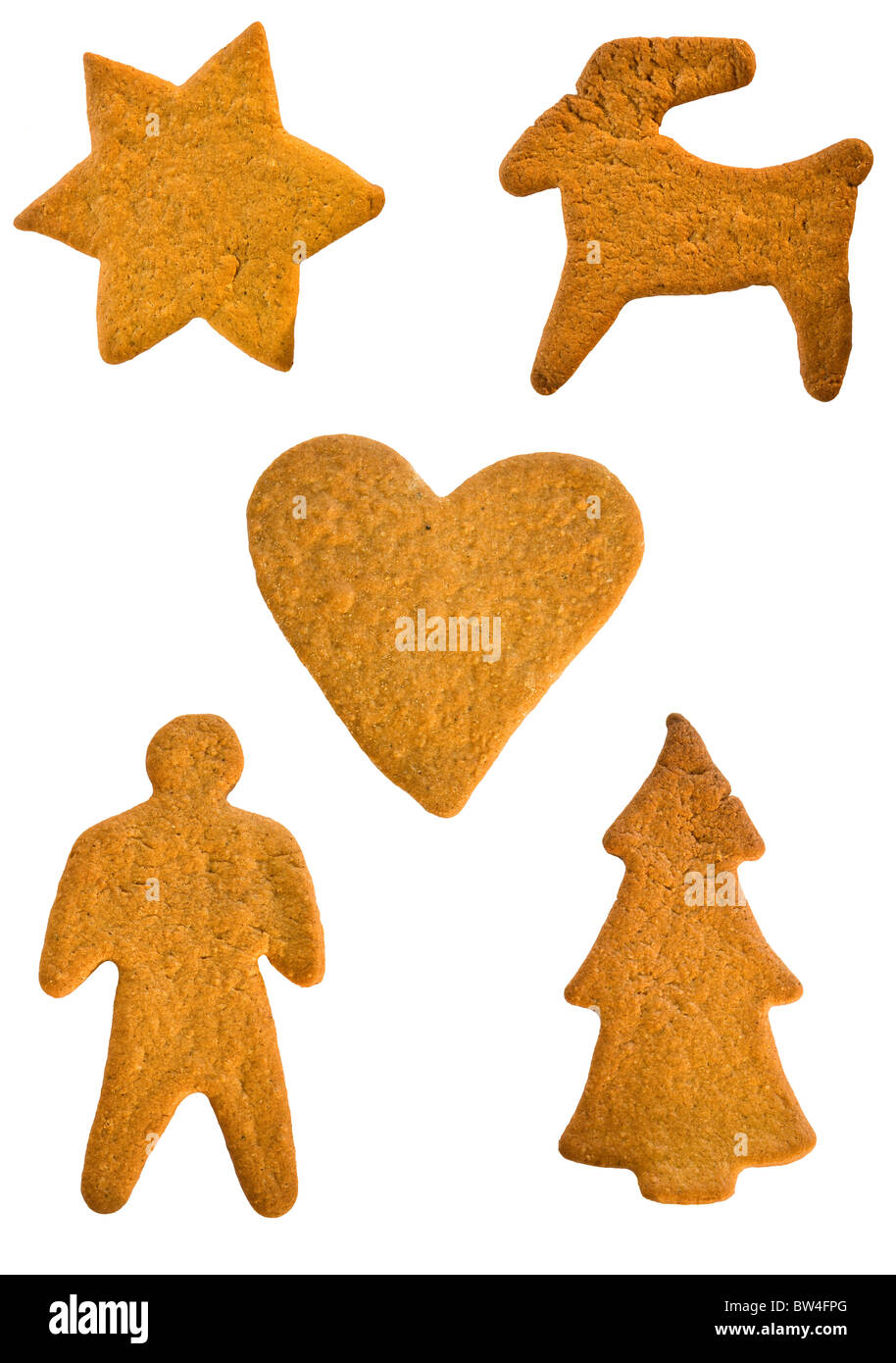 Traditionally shaped homemade gingerbread cookies isolated on white ...