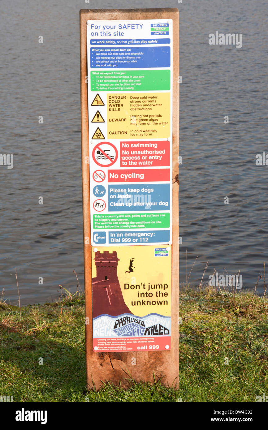 "Health and Safety sign" next to "deep water" advising against swimming ...