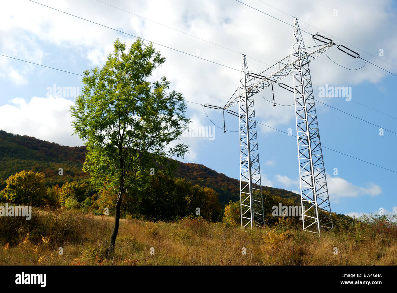 Electric towers in the nature Stock Photo - Alamy