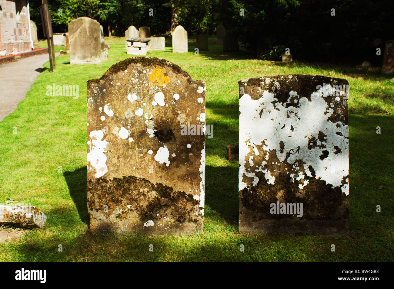 gravestones lit by the sun in a country cemetery Stock Photo - Alamy