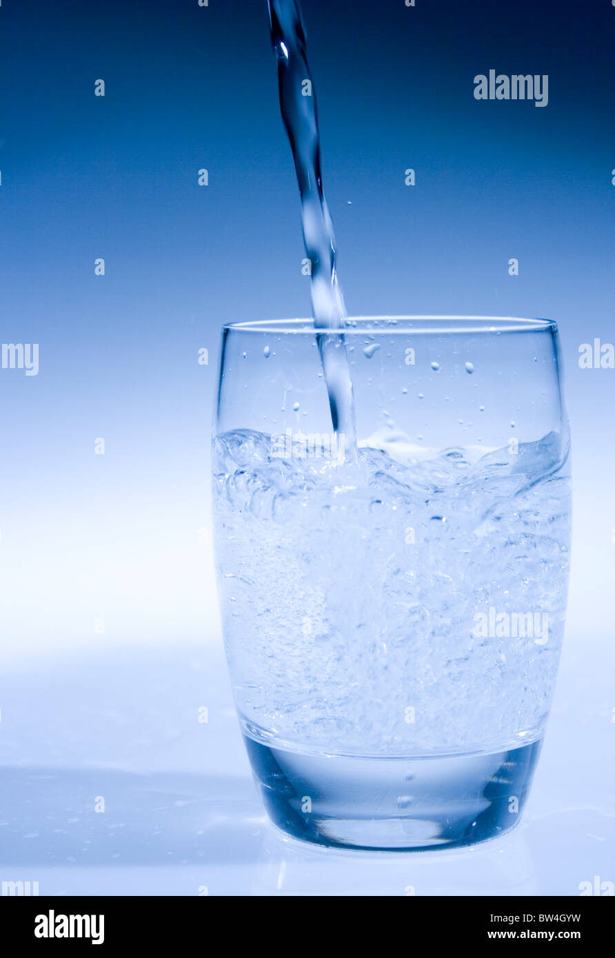 Mineral water stream pouring into a clean transparent glass Stock Photo ...