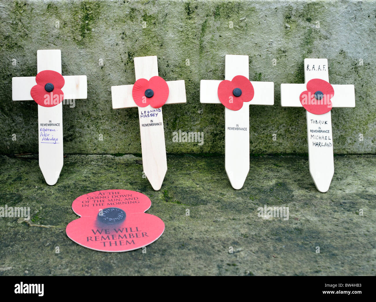 poppy and crosses placed at the war memorial,didsbury,manchester ...