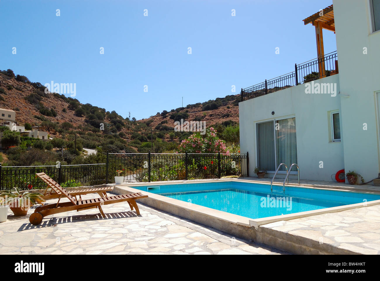 Swimming pool at luxury villa, Crete, Greece Stock Photo - Alamy