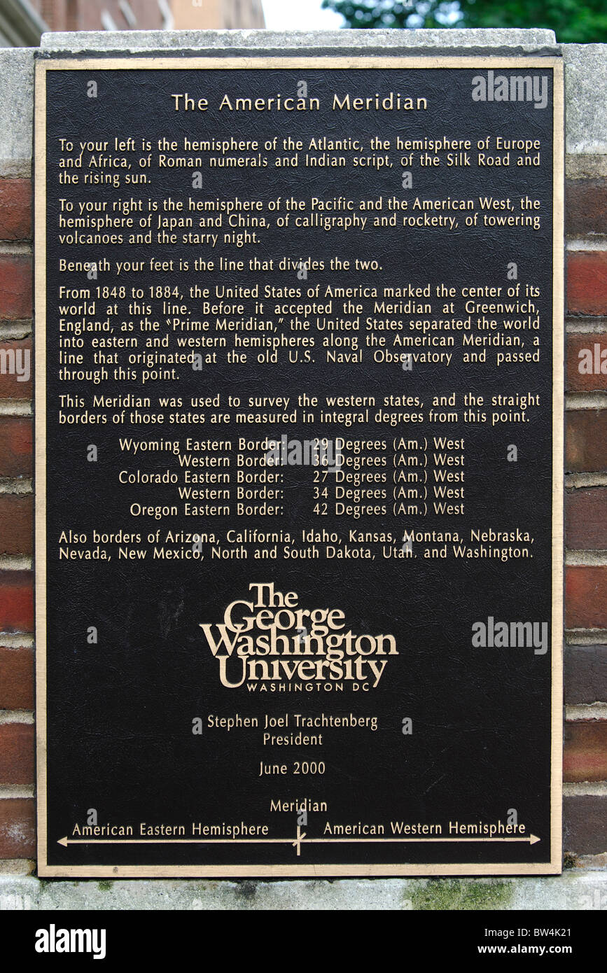 Information panel on the American Meridian on the campus of the George ...