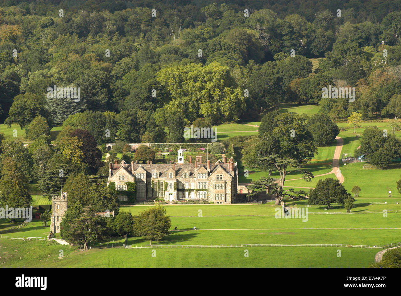 Parham House as seen from atop of the South Downs in West Sussex Stock ...