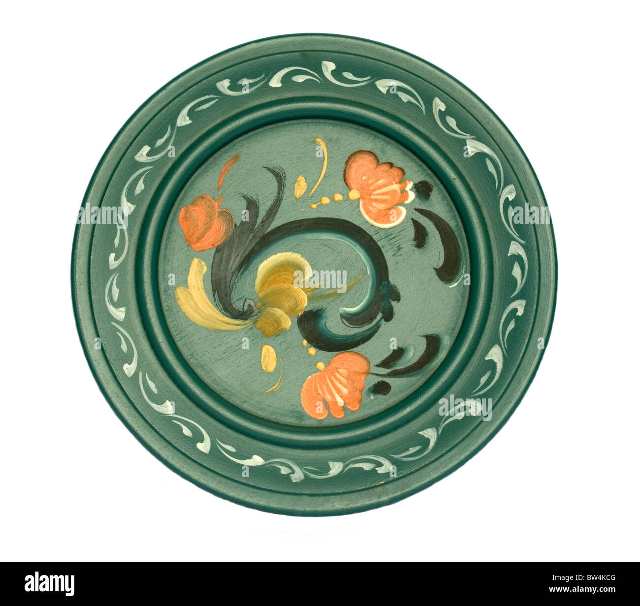Traditional Norwegian rose painted platter isolated on white background ...