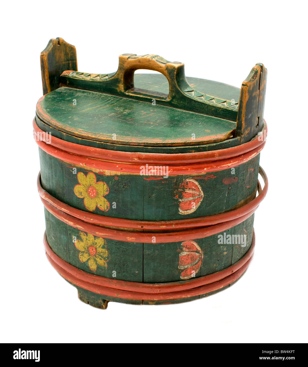 Antique traditional Norwegian rose painted box isolated on white ...