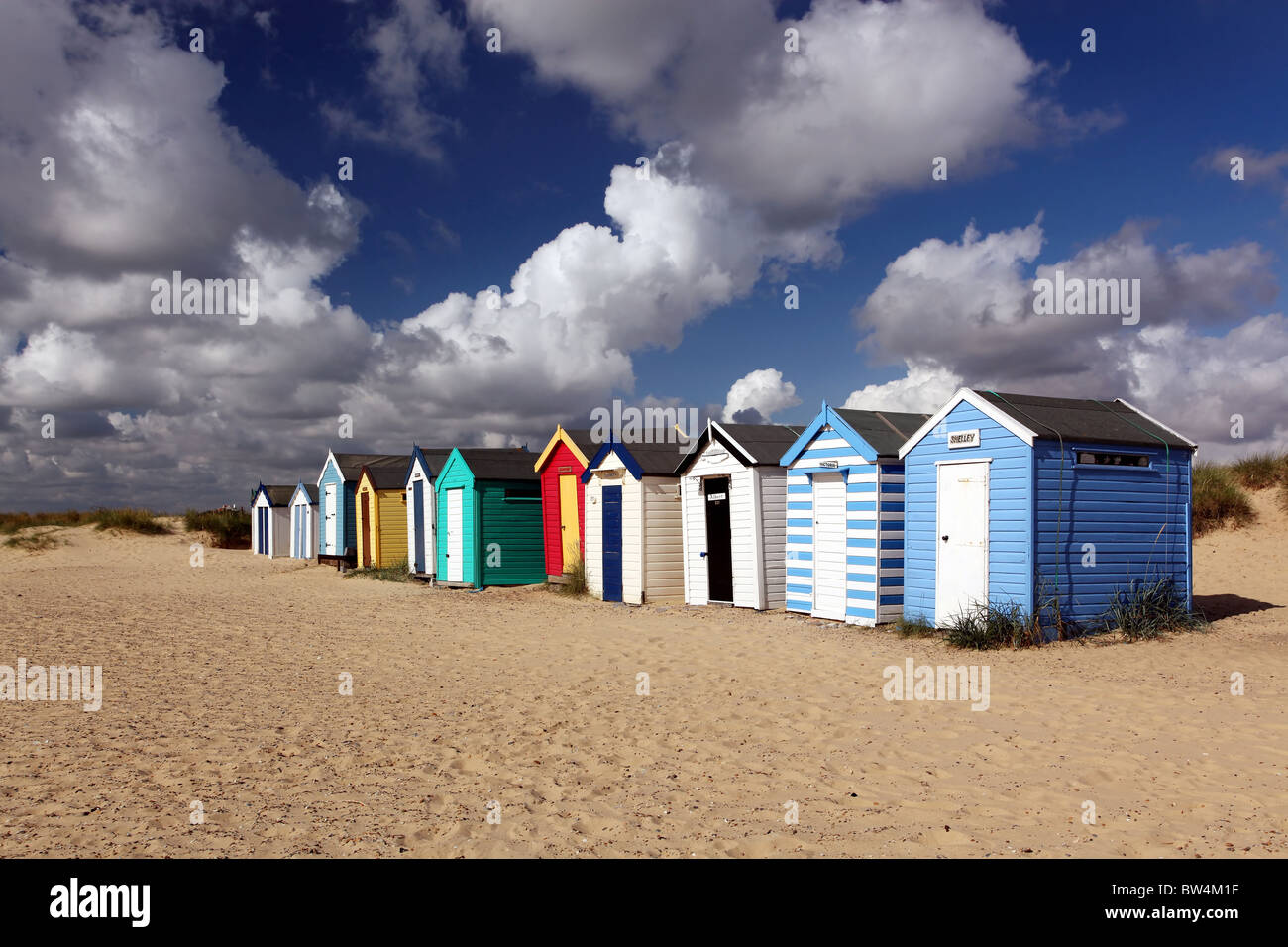 Beach Huts on Southwold Beach, Suffolk in mid summer Stock Photo - Alamy