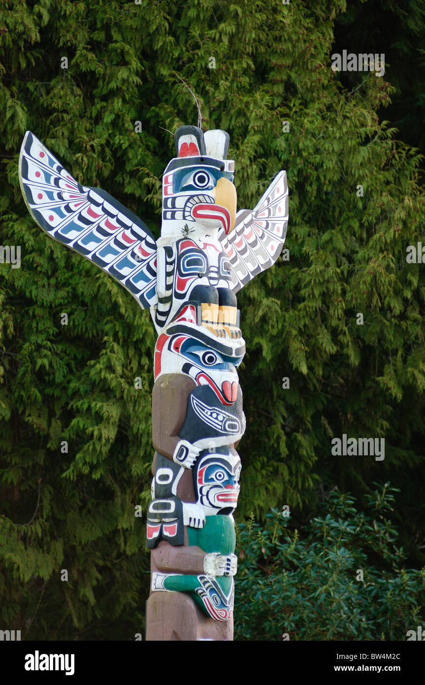 First Nations totem pole in Stanley Park, Vancouver, British Columbia ...