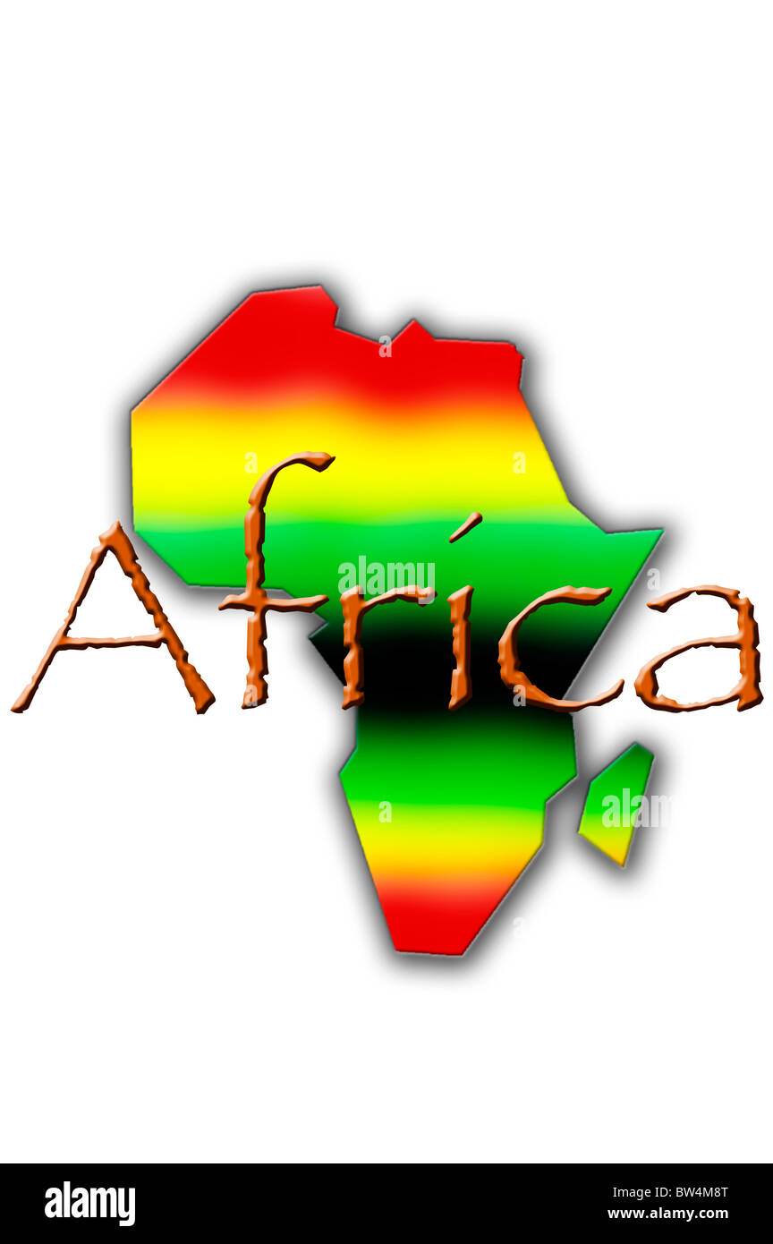 An outline of the map of Africa in pan-African colours on a white ...