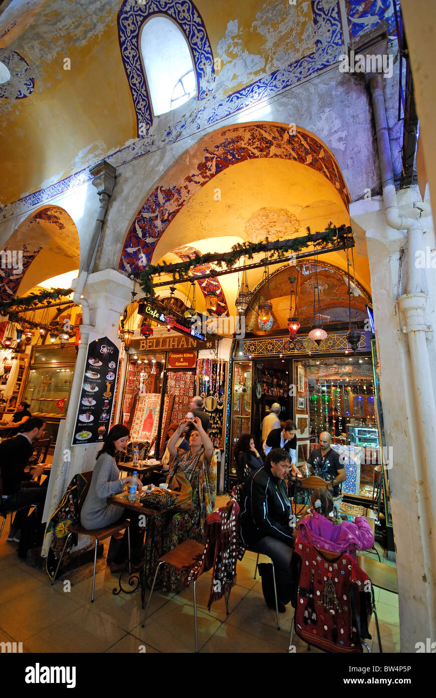 ISTANBUL, TURKEY. A cafe and shops in the Grand Bazaar (Kapali Carsi ...
