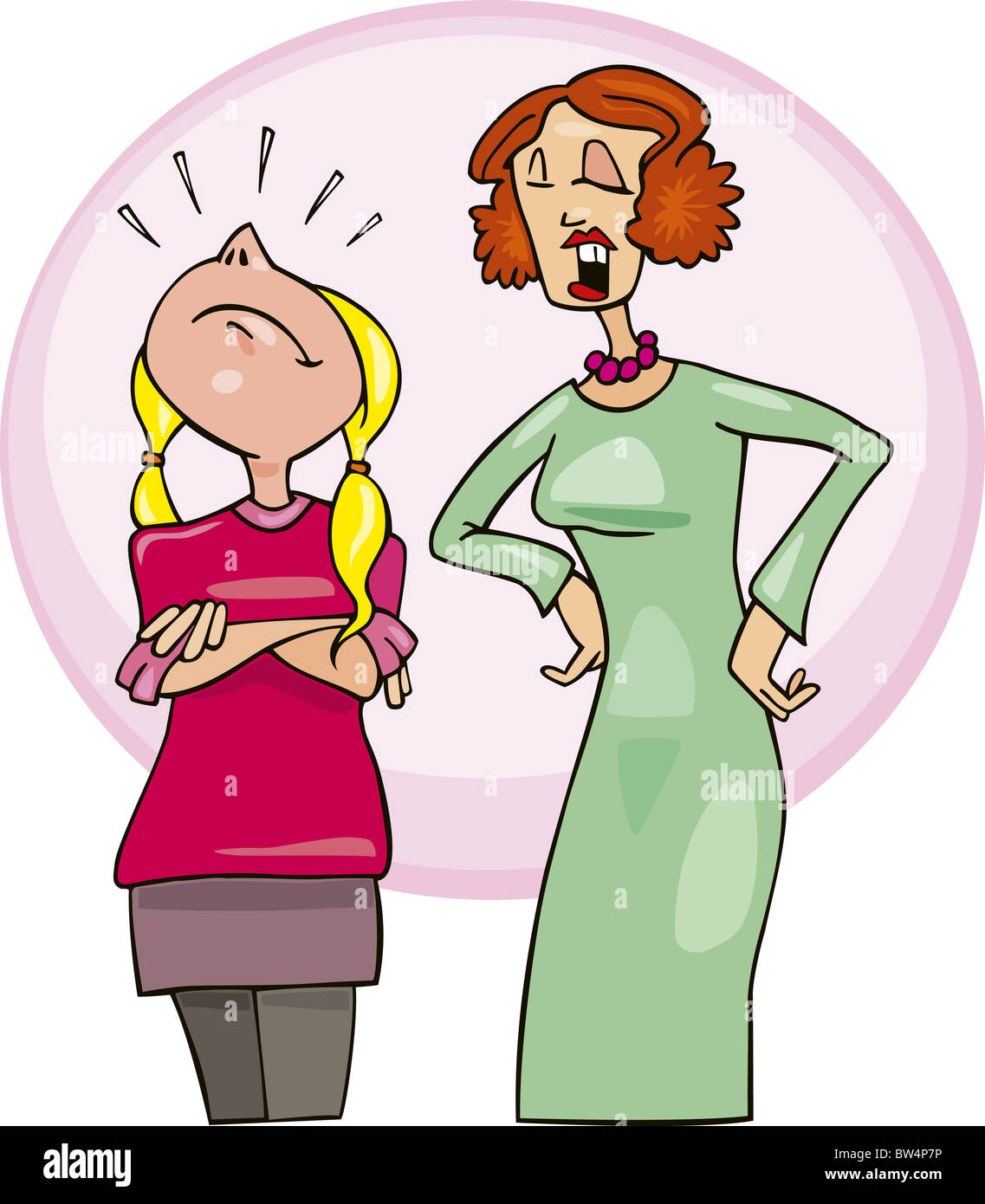 Illustration of puffed up girl and her mother Stock Photo - Alamy