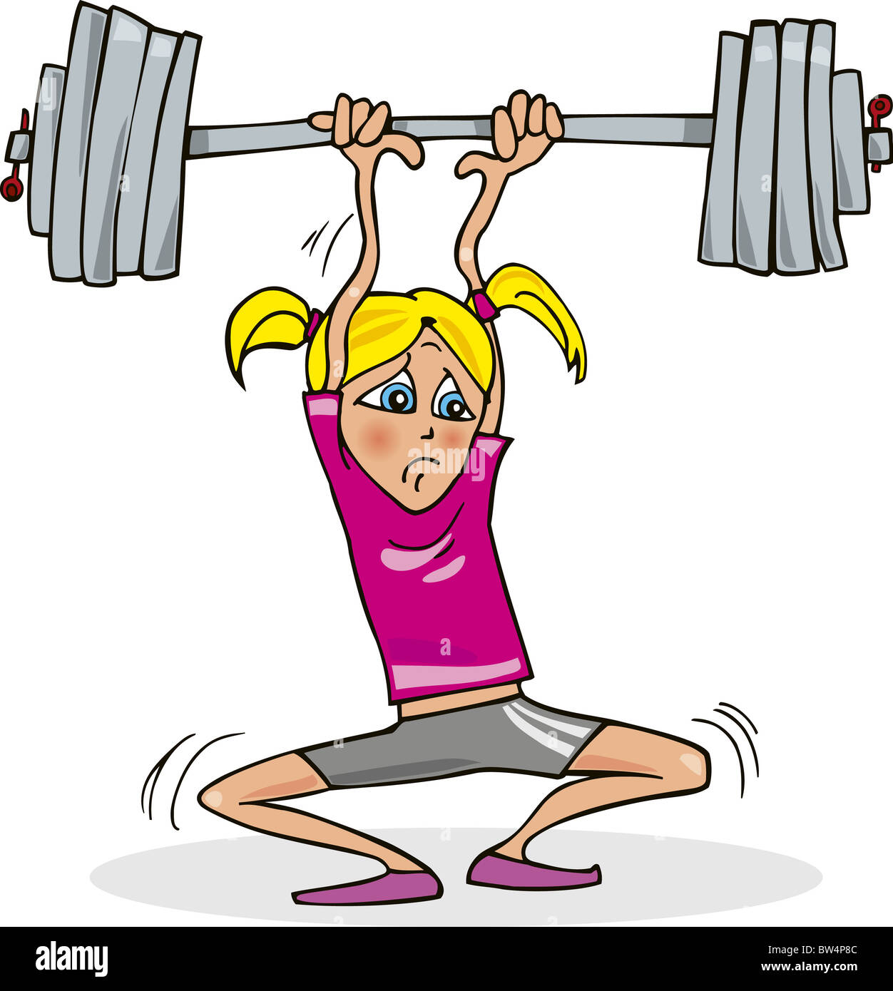 Cartoon illustration of teen girl lifting heavy weight Stock Photo - Alamy