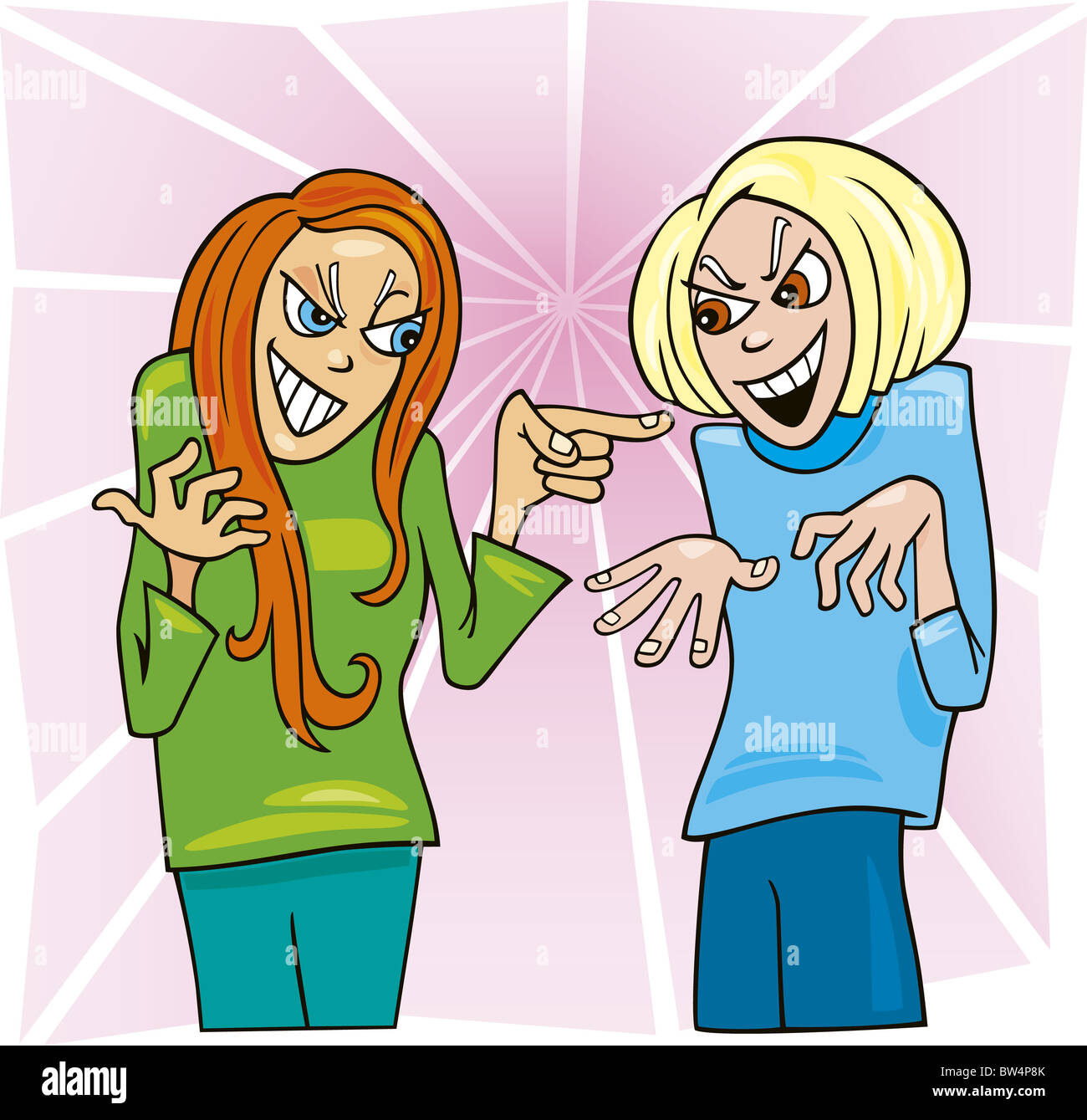 cartoon illustration of two arguing women Stock Photo - Alamy