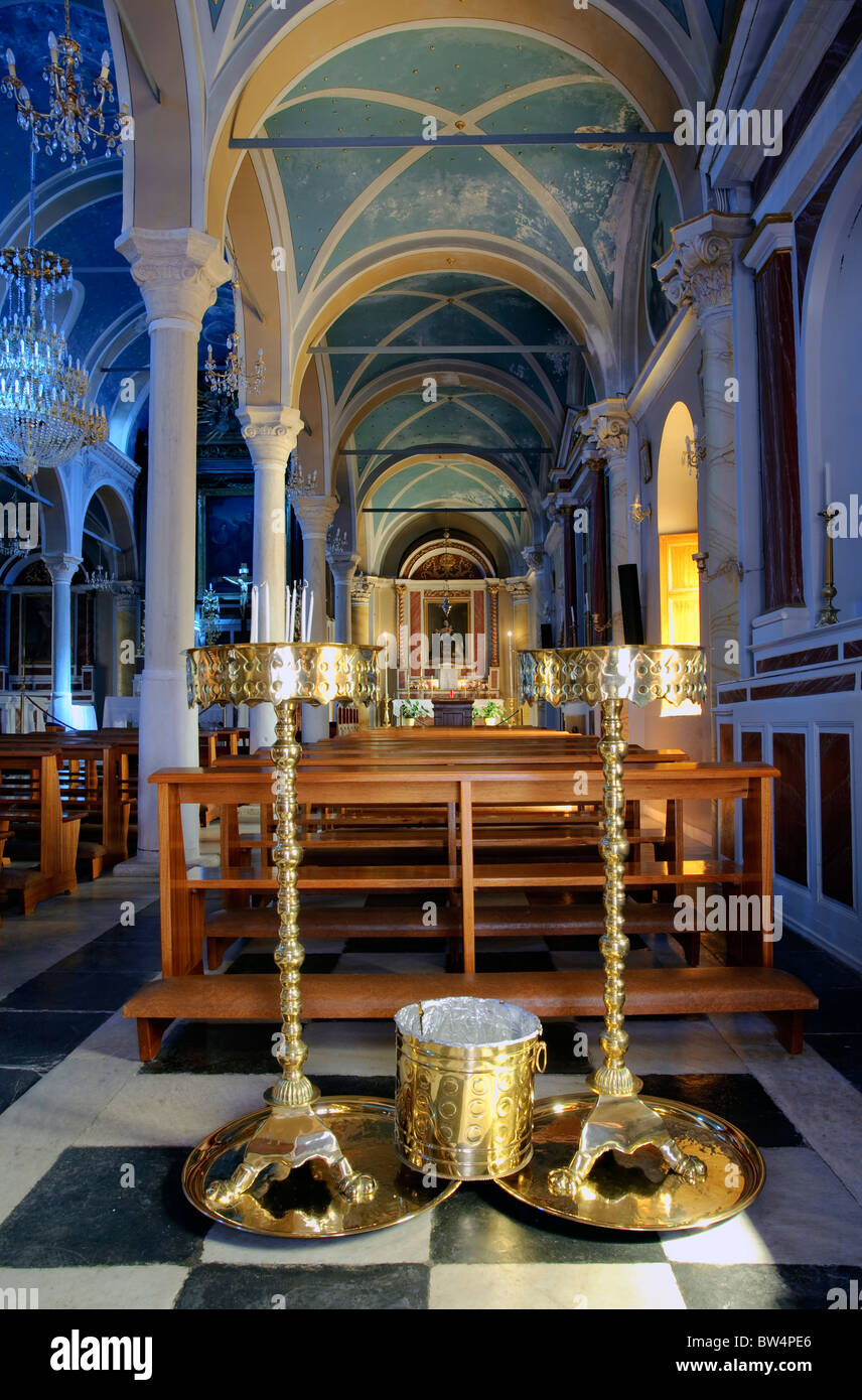 Interior of St-George Catholic Church in Ano Syros, on the Greek ...