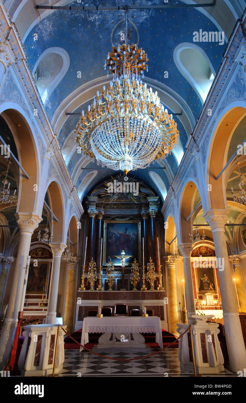 Interior of St-George Catholic Church in Ano Syros, on the Greek ...