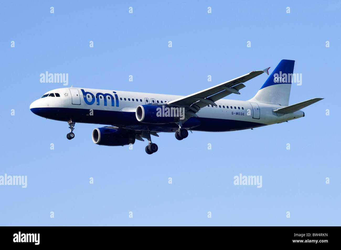 Airbus A320 operated by BMI on approach for landing at London Heathrow ...