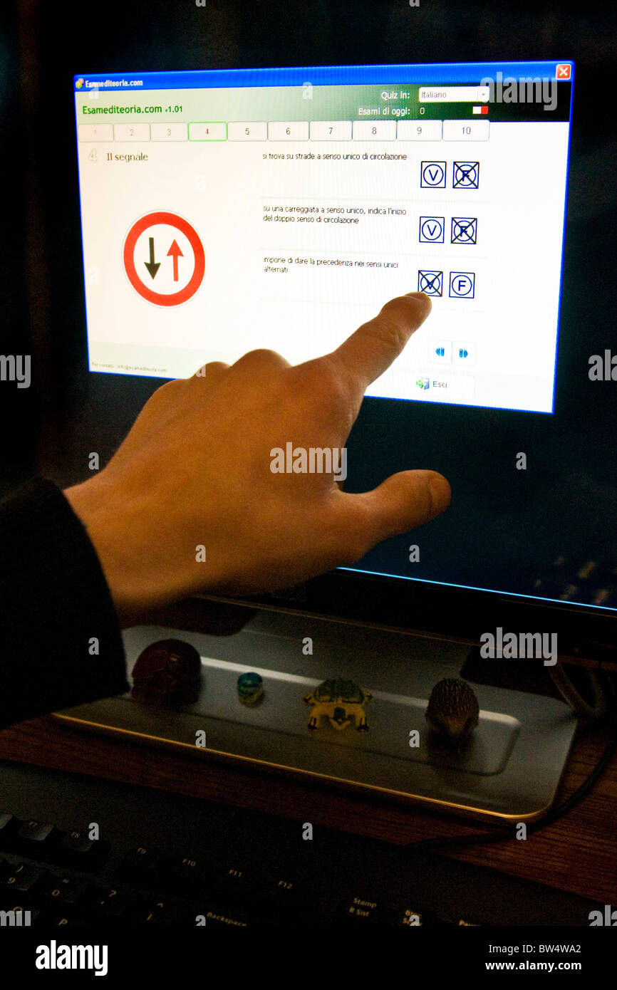 driving school, exercises of theory to guide the computer Stock Photo ...