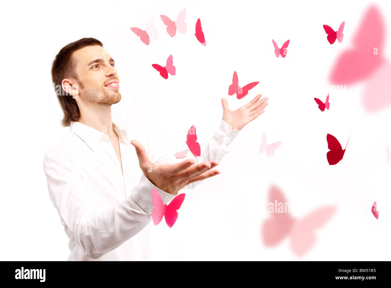 Man smiling open palms Cut Out Stock Images & Pictures - Alamy