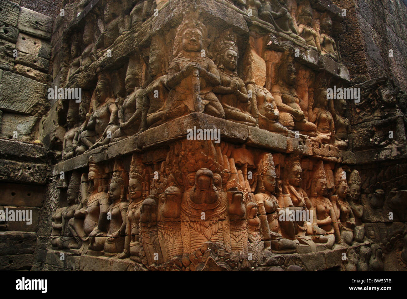 Reliefs inside the corridor of the Terrace of the Leper King in Angkor ...