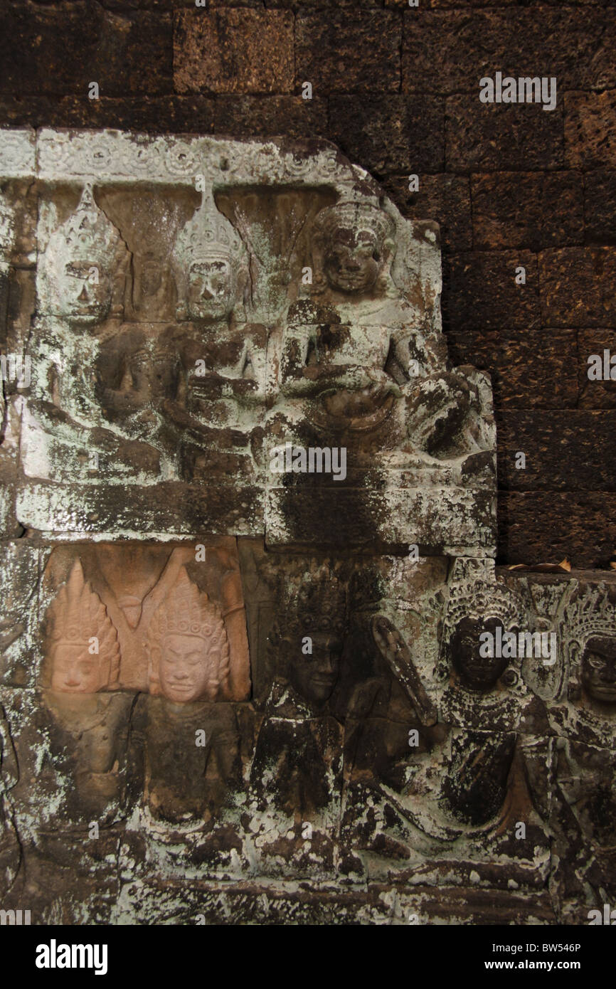 Reliefs inside the corridor of the Terrace of the Leper King in Angkor ...