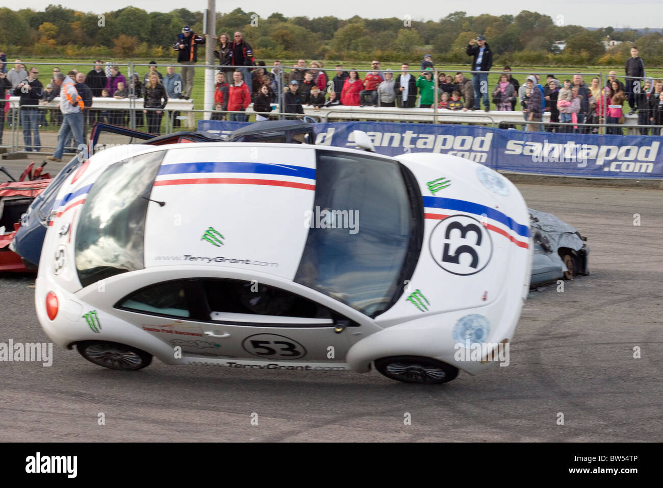 A Stunt man entertaining the crowd at Santa Pod Raceway England Stock ...