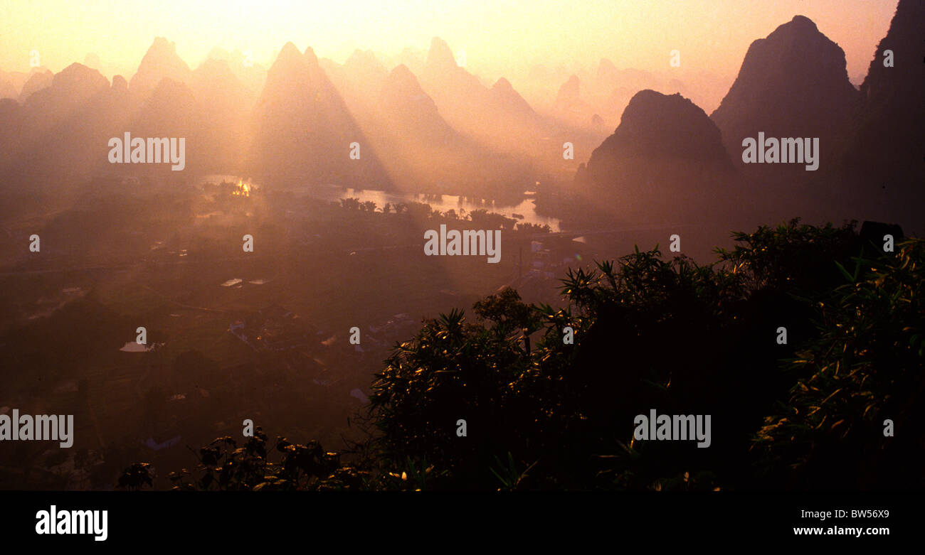 Yangshuo Mountains, Sunset View Stock Photo - Alamy