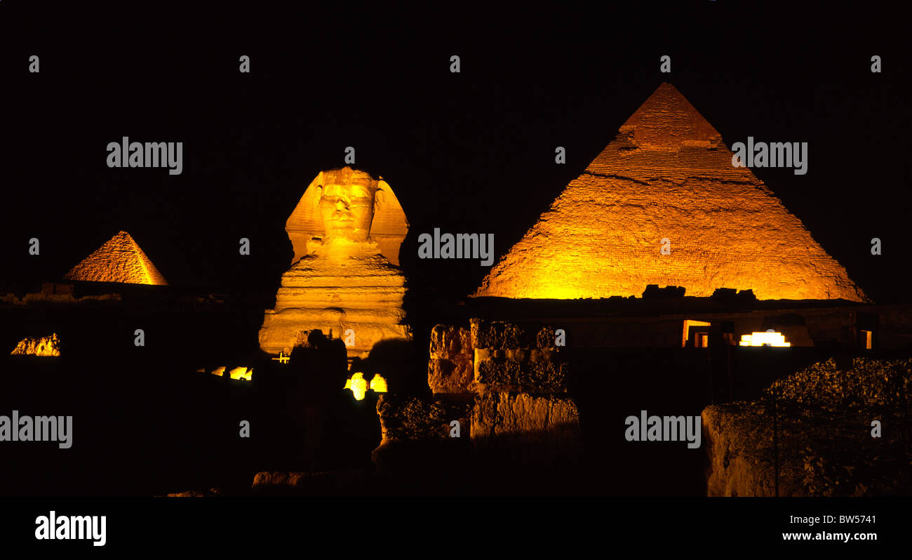 Sphinx & Pyramids Illuminated At Night Stock Photo - Alamy
