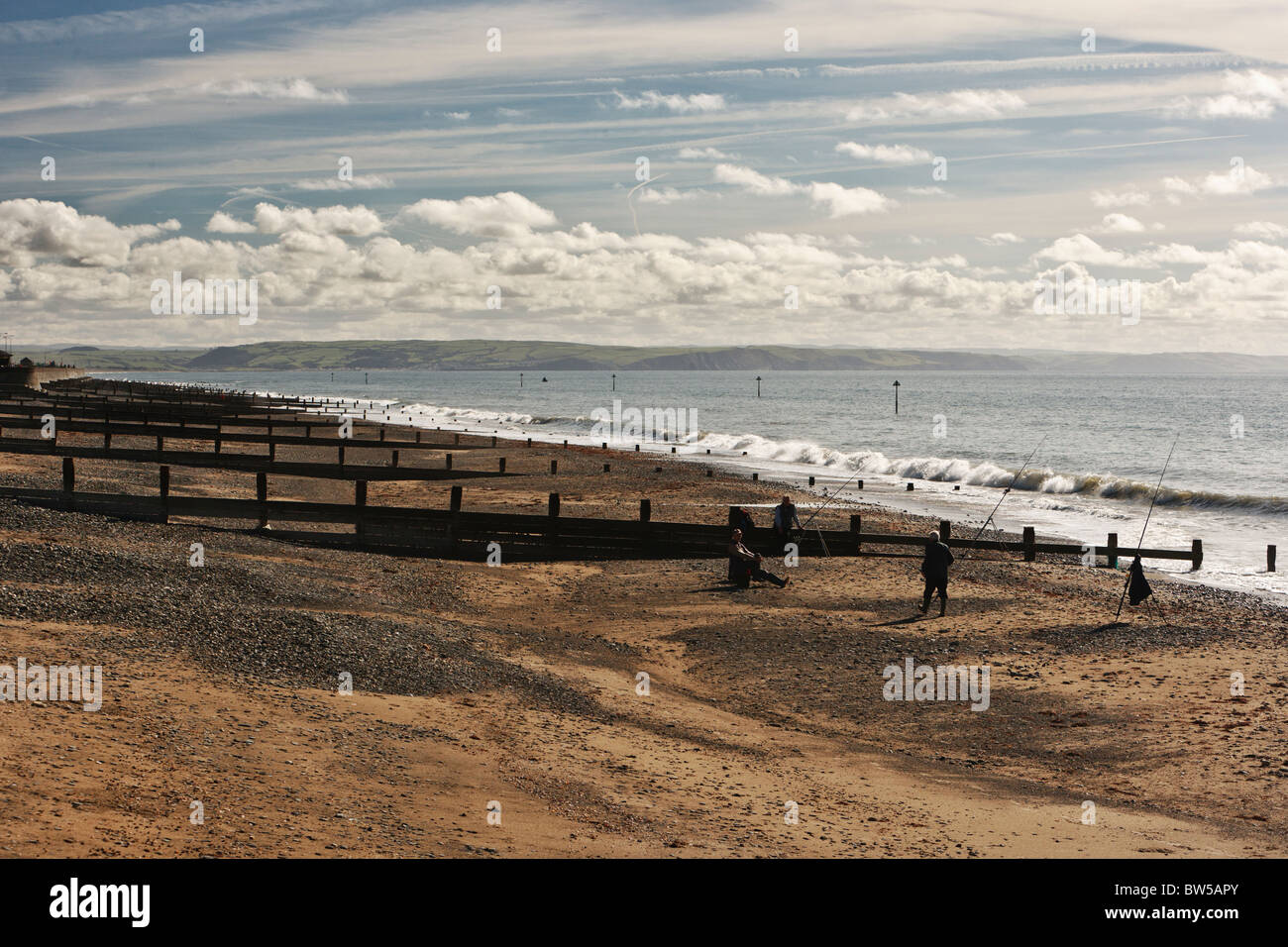 Beach fishing on Tywyn beach on the west coast of Wales Stock Photo - Alamy