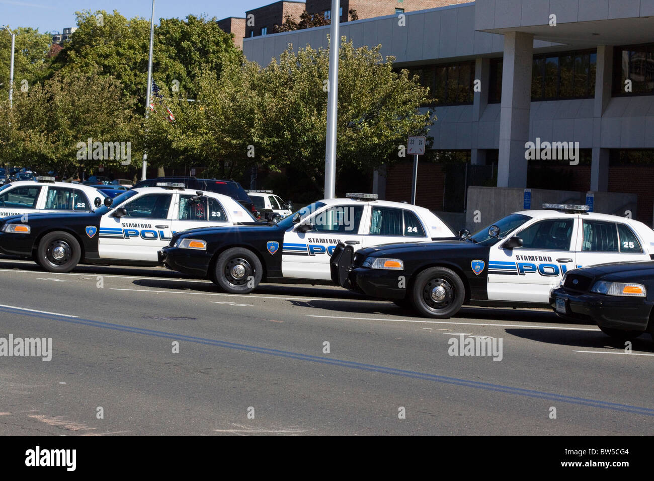 Police cars at Stamford Police Headquarters CT USA Stock Photo - Alamy