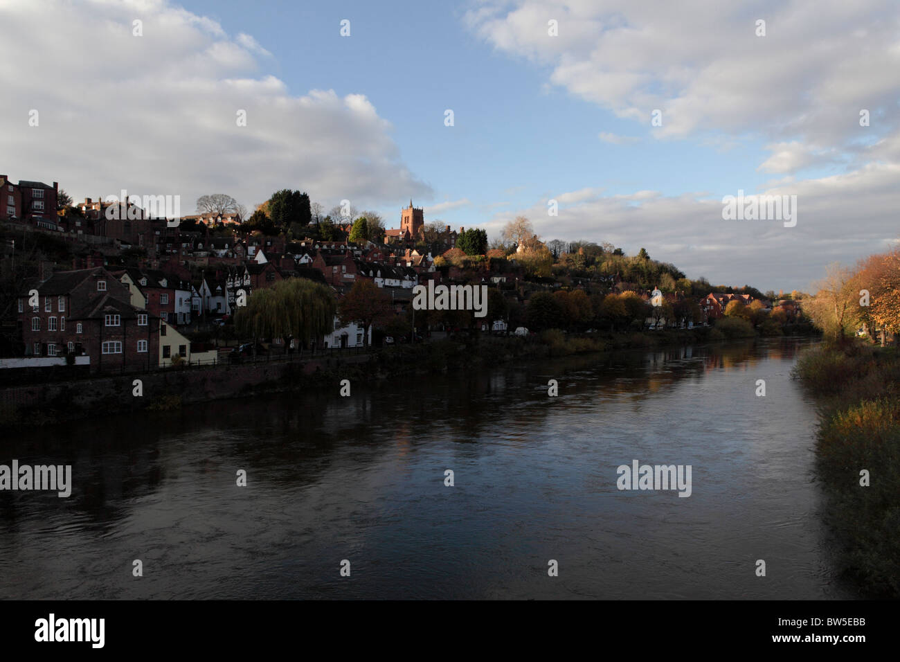 High Town in Bridgnorth viewed from Bridgnorth Bridge on a late ...