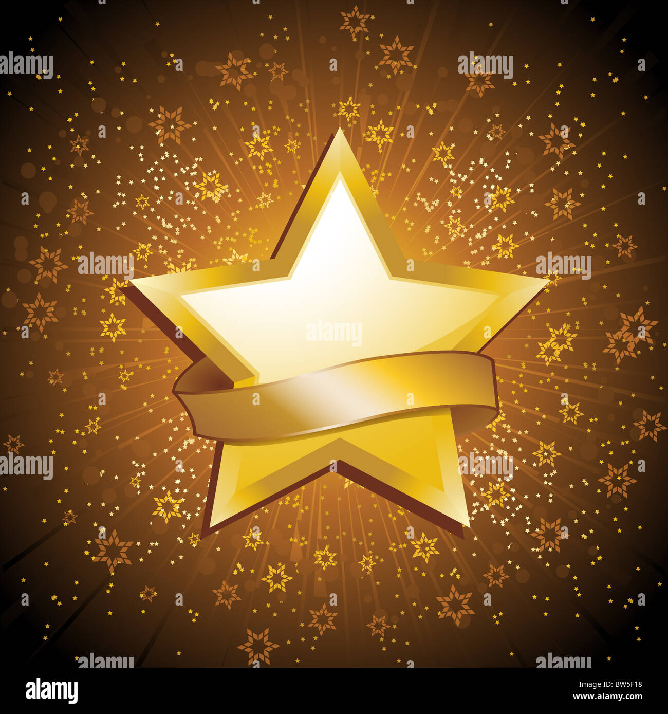gold star and banner on a star filled background Stock Photo - Alamy
